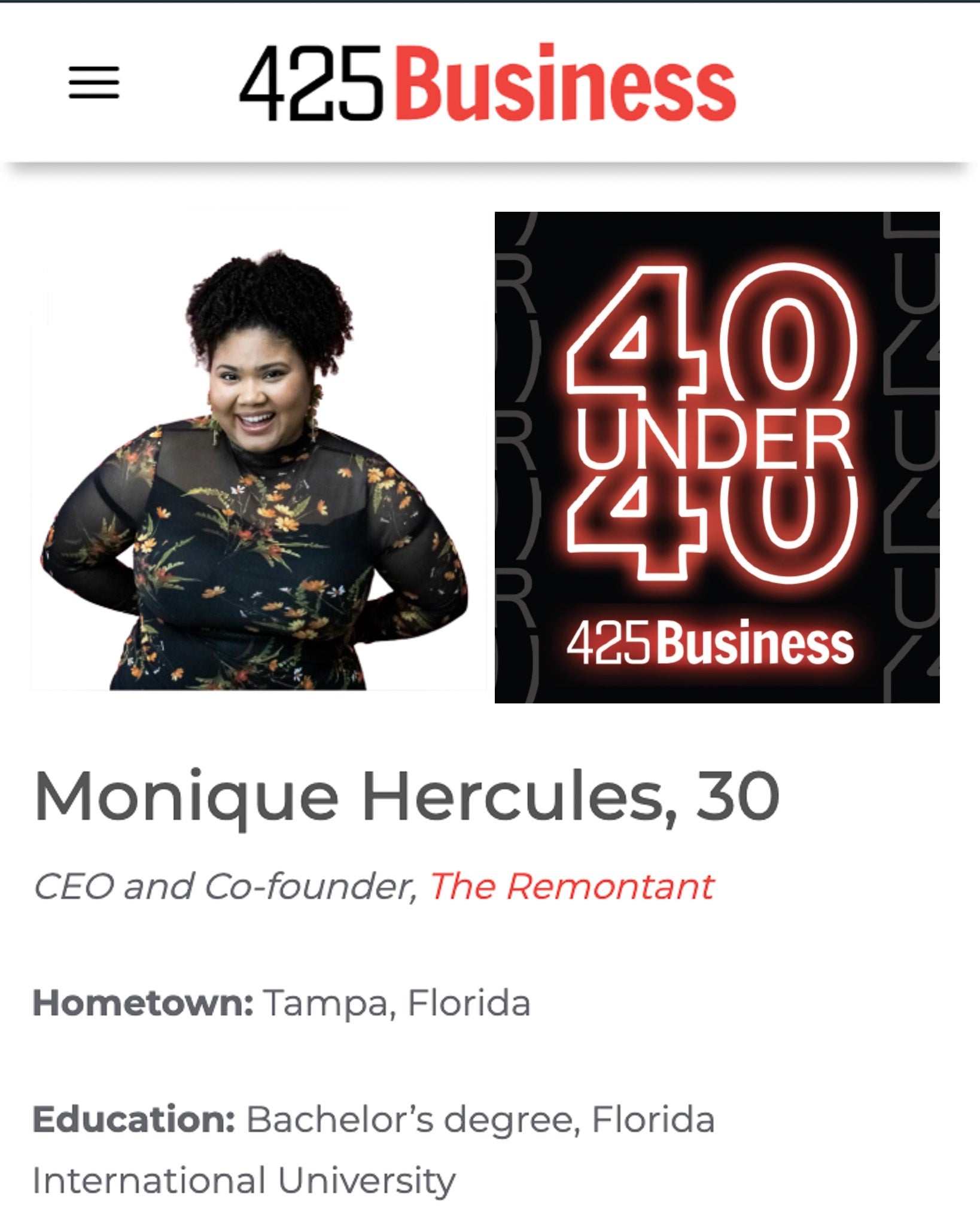Monique Hercules Named 425 Business 40 Under 40 (Class of 2026): The R ...